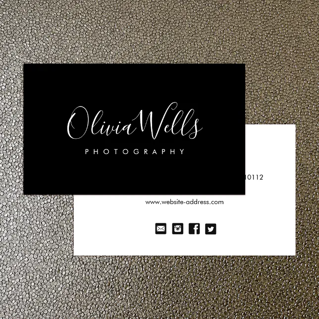 Simple Black Signature Script Social Media Icons Business Card | Zazzle