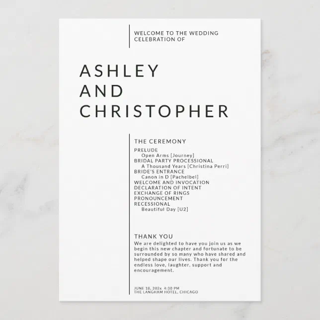 Simple Black Split Margin Wedding Ceremony Program | Zazzle