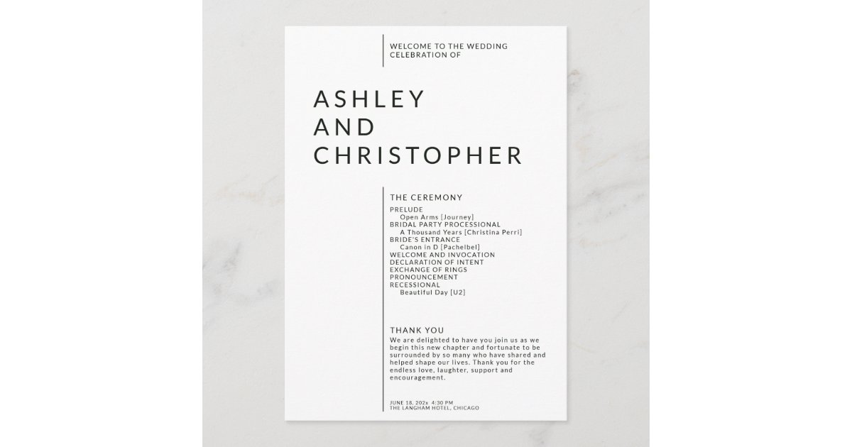 Simple Black Split Margin Wedding Ceremony Program | Zazzle