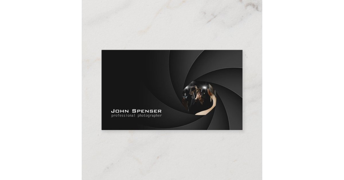 Simple Black The Lens Focus Photographer Card | Zazzle