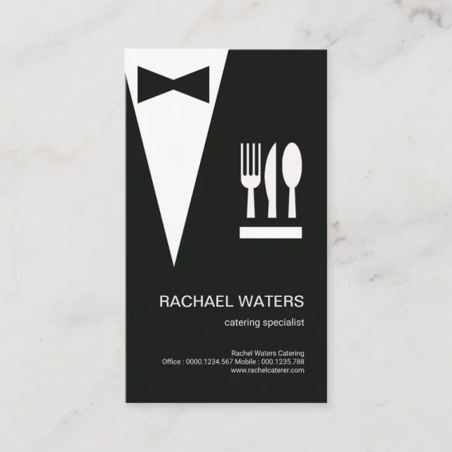 Simple Black Tuxedo Creative Waiter Catering Business Card | Zazzle