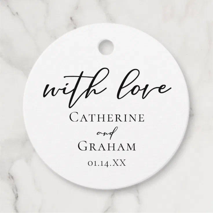 Simple Black Typography Chic Modern Formal Wedding Favor Tags | Zazzle
