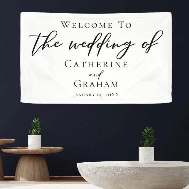 Simple Black Typography Elegant Modern Wedding Banner | Zazzle