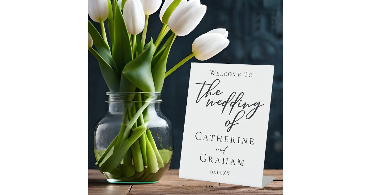 Simple Black Typography Formal Wedding Welcome Pedestal Sign | Zazzle