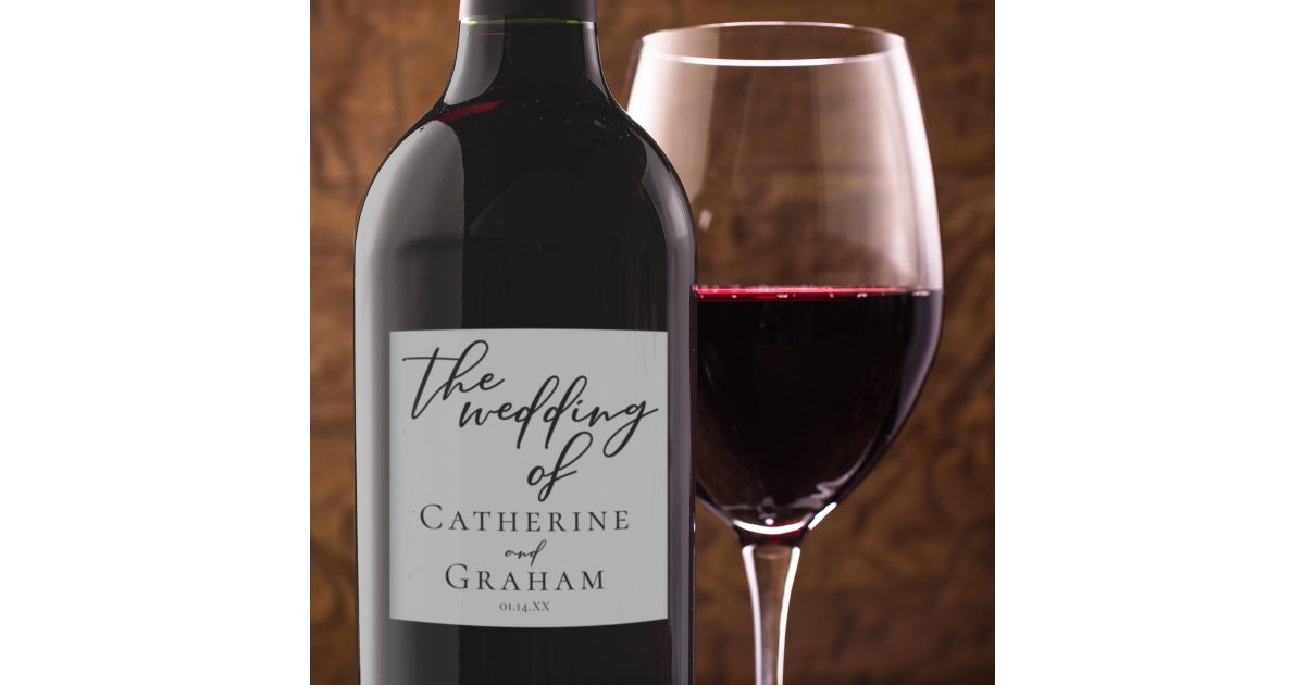 Simple Black Typography Modern Formal Wedding Sparkling Wine Label | Zazzle
