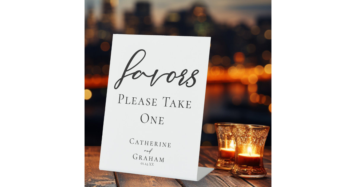 Simple Black Typography Take One Wedding Favors Pedestal Sign | Zazzle