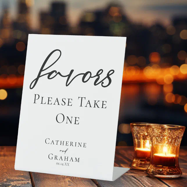 Simple Black Typography Take One Wedding Favors Pedestal Sign | Zazzle