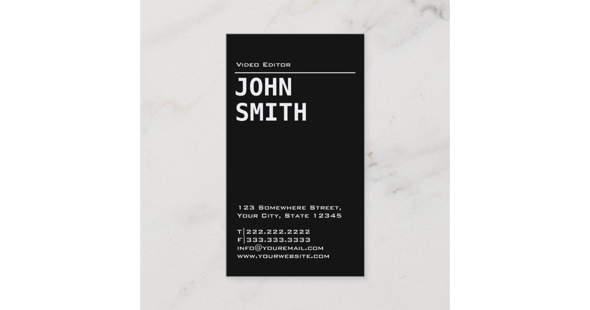 Simple Black Video Editor Business Card | Zazzle