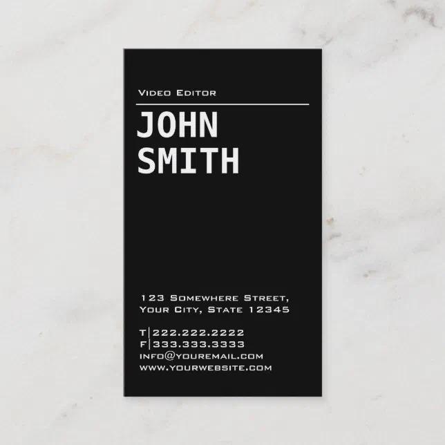 Simple Black Video Editor Business Card | Zazzle