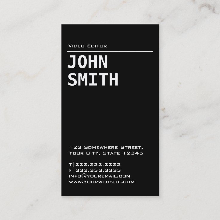 Simple Black Video Editor Business Card | Zazzle