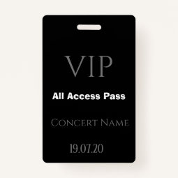 Simple Black VIP All Access Pass Concert Badge | Zazzle