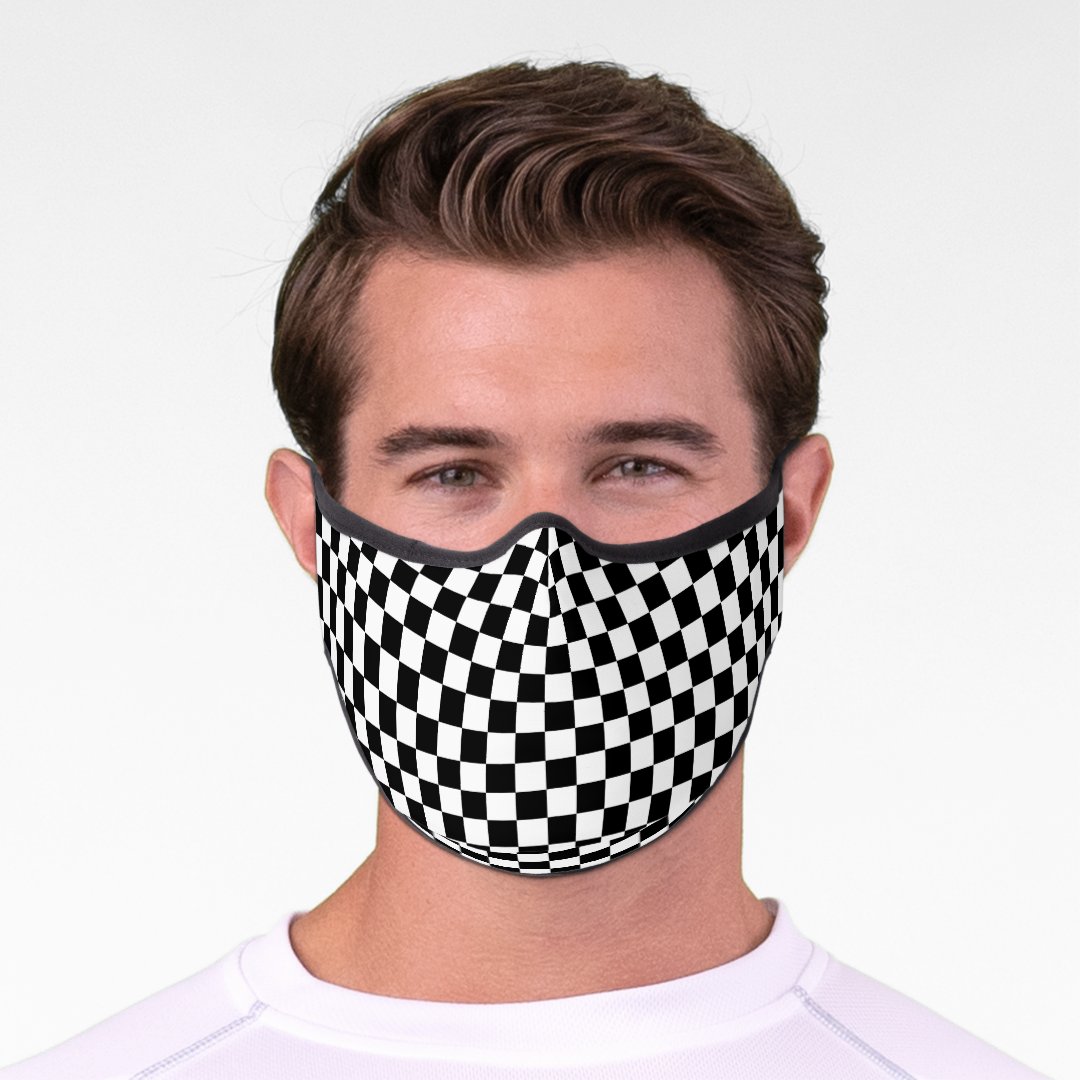 Simple Black White Auto Car Race Checkered Flags Premium Face Mask | Zazzle
