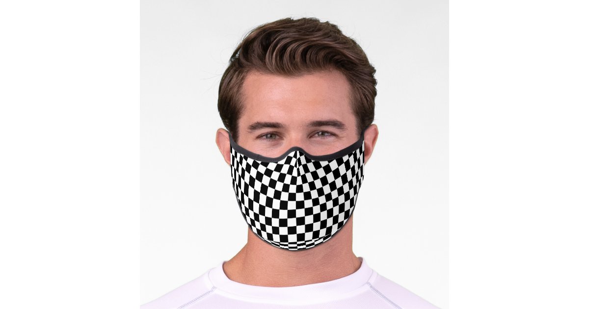 Simple Black White Auto Car Race Checkered Flags Premium Face Mask | Zazzle