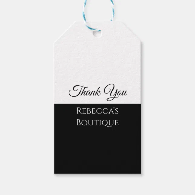 Simple Black & White Boutique Thank You Gift Tag | Zazzle