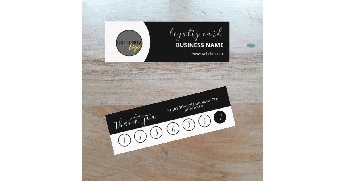 SIMPLE BLACK WHITE BUSINESS LOGO 7 LOYALTY CARD | Zazzle