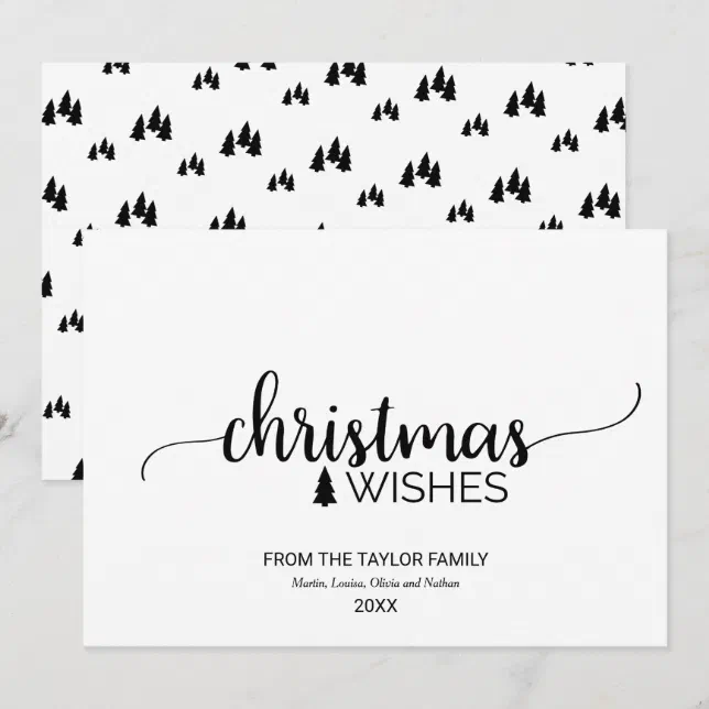 Simple Black & White Calligraphy Christmas Holiday Card | Zazzle