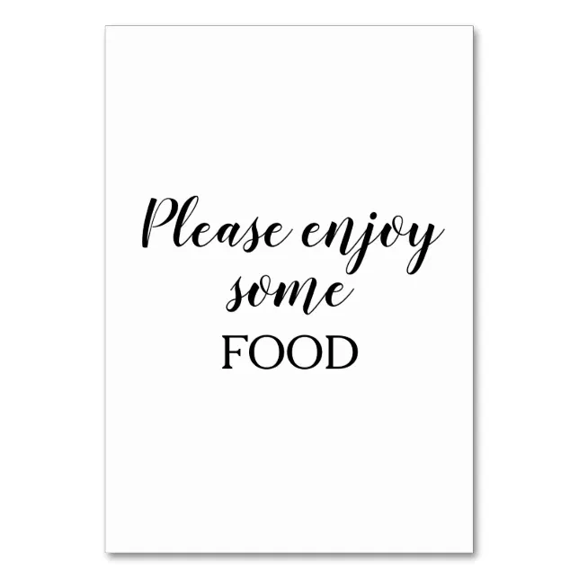 Simple Black White Calligraphy Food Label Table Number | Zazzle