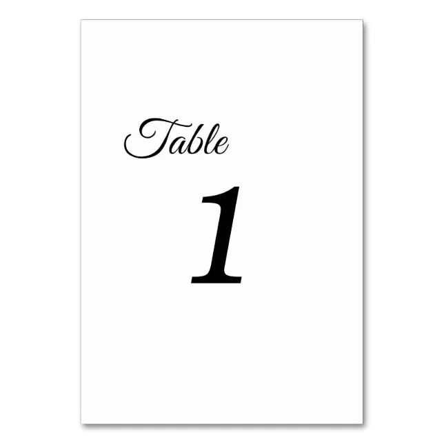 Simple Black White Calligraphy Table Numbers Sign | Zazzle
