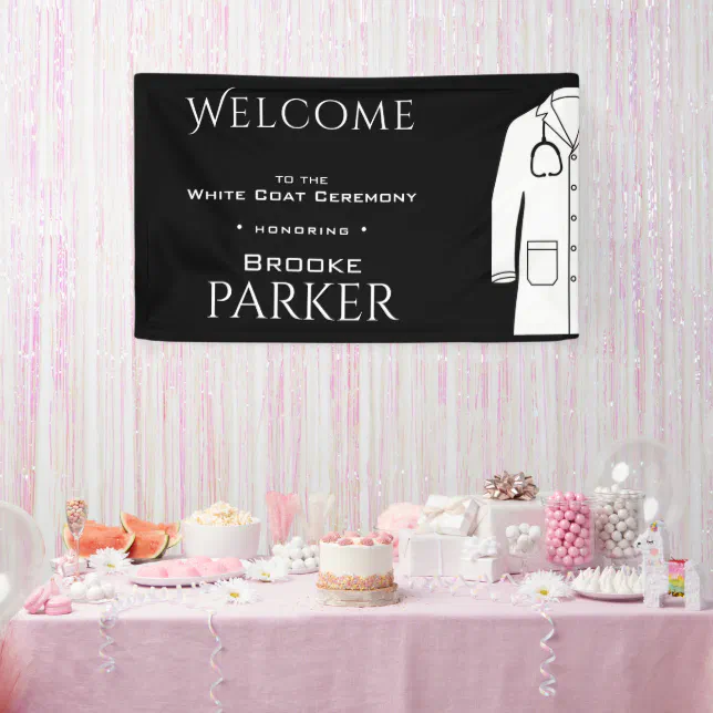 Simple Black White Coat Ceremony Welcome Backdrop Banner | Zazzle