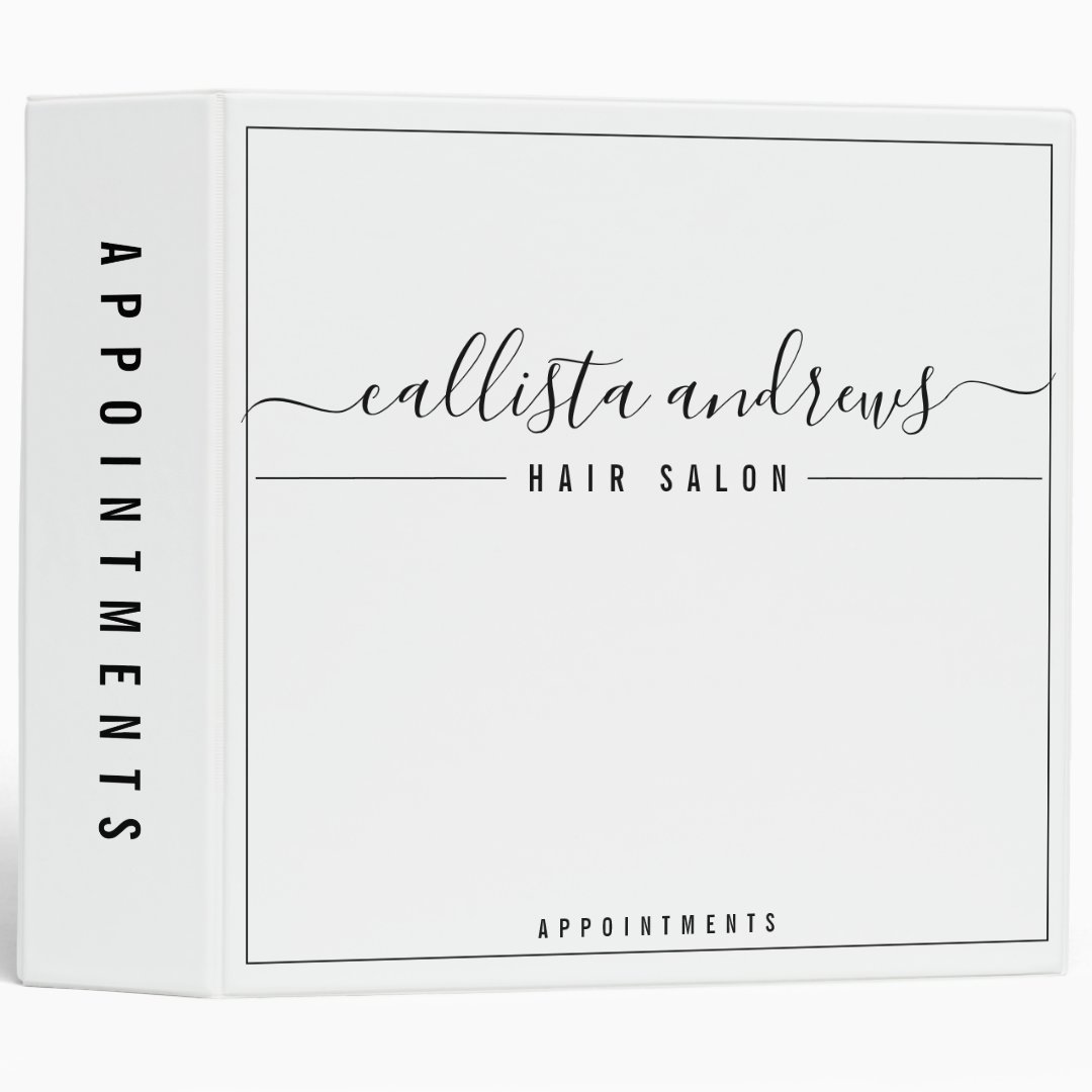 Simple Black White Cursive Appointment Book 3 Ring Binder | Zazzle