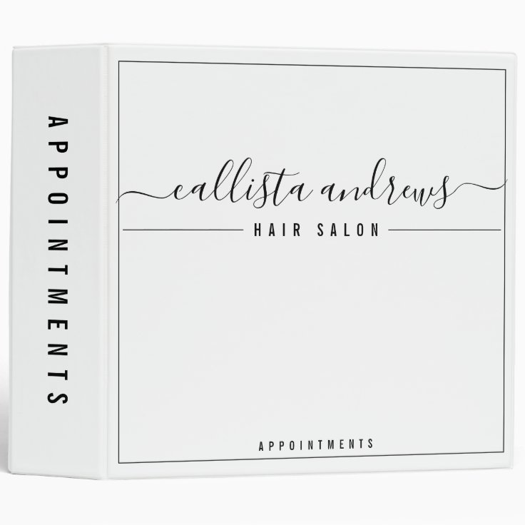 Simple Black White Cursive Appointment Book 3 Ring Binder | Zazzle