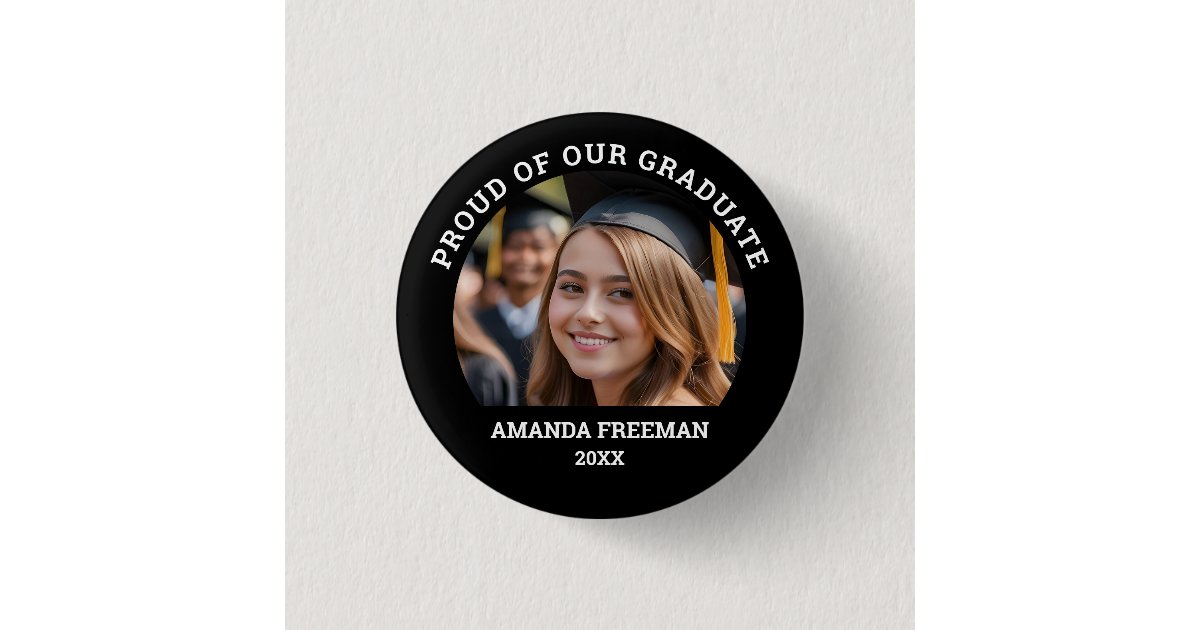 Simple Black & White Customized Photo Graduate Button | Zazzle