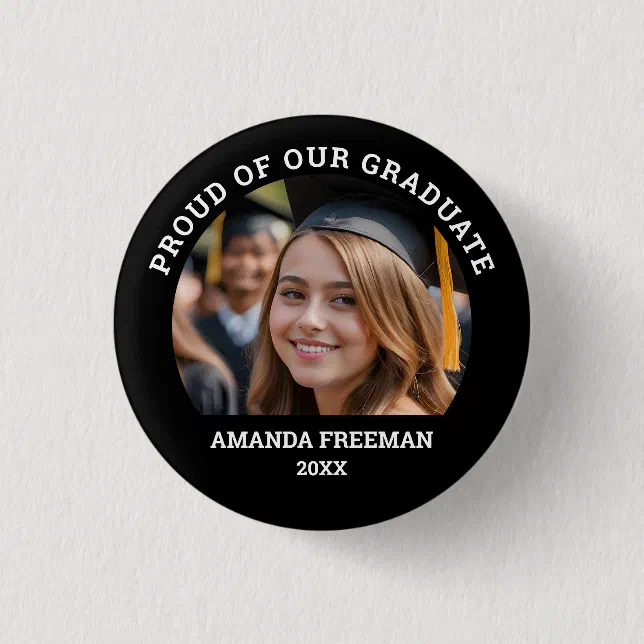 Simple Black & White Customized Photo Graduate Button | Zazzle