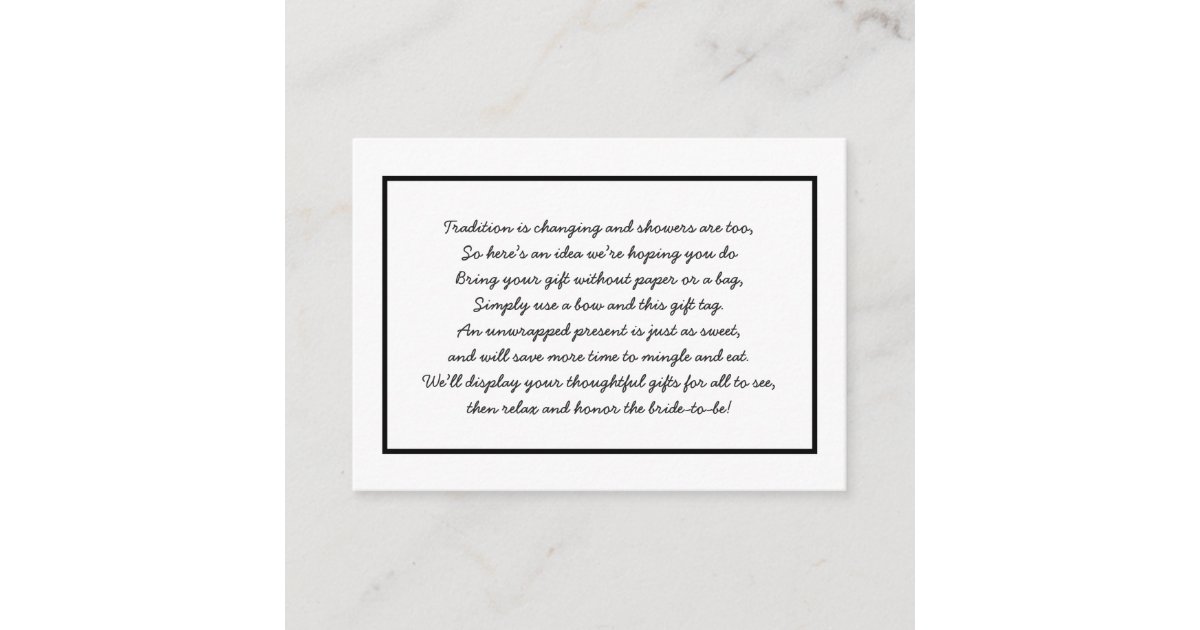 Simple Black White Display shower insert + tag | Zazzle