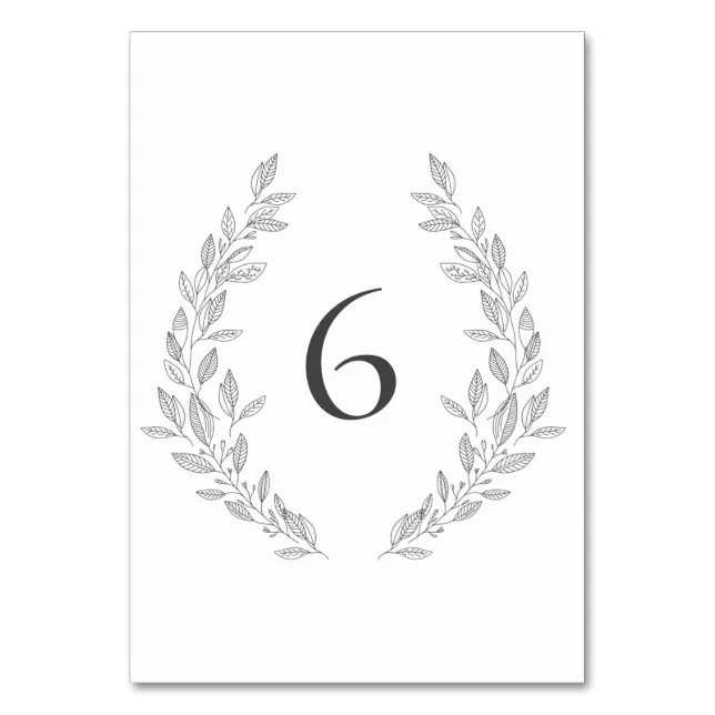 Simple Black White Floral Frame Number Table Card | Zazzle