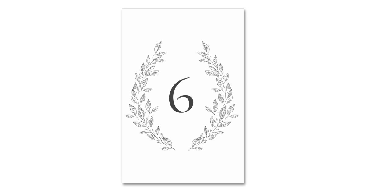 Simple Black White Floral Frame Number Table Card | Zazzle