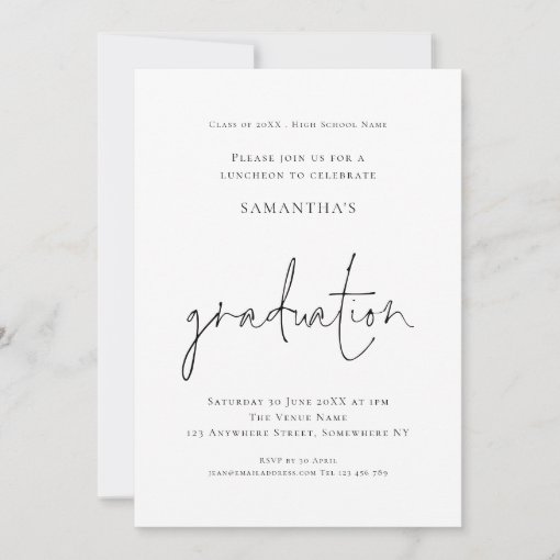 Simple Black White Grad Luncheon Photo Graduation Invitation | Zazzle