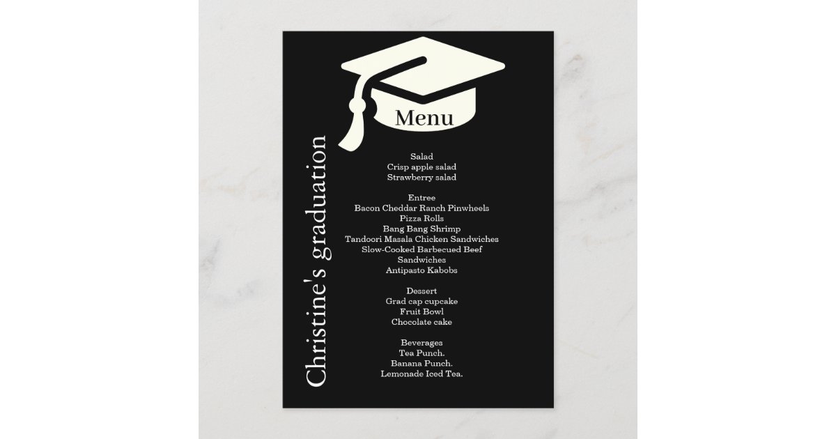 Simple black & white Graduation party dinner menu | Zazzle