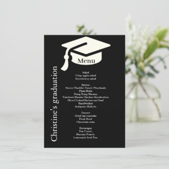 Simple black & white Graduation party dinner menu | Zazzle