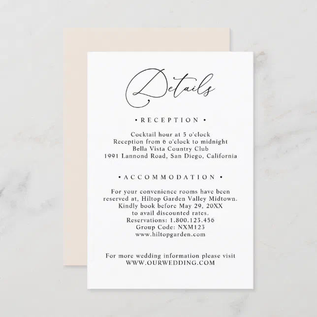 Simple Black & White Guest Info Wedding Details Enclosure Card | Zazzle
