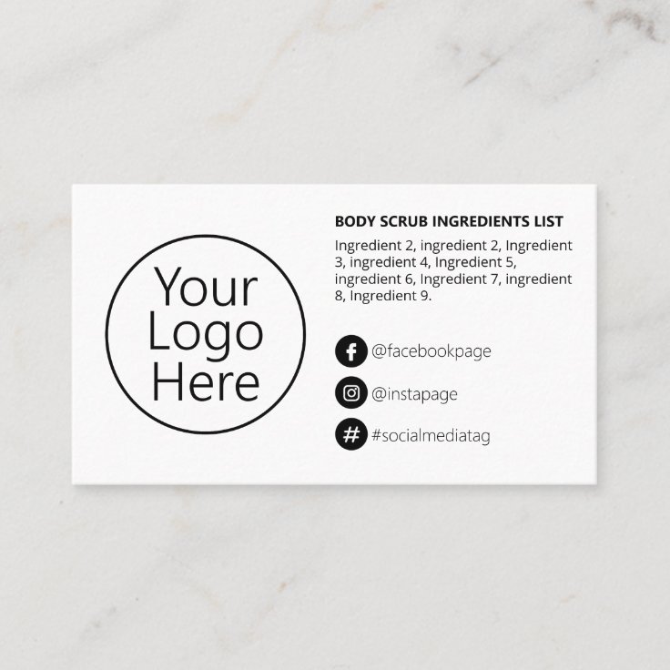 Simple Black White Ingredients Instructions Logo Business Card | Zazzle