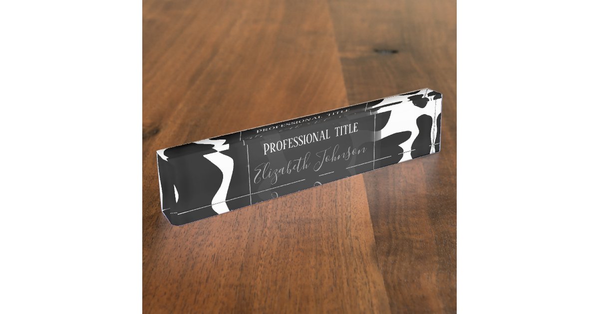 Simple Black & white Large cow spots Animal print Desk Name Plate | Zazzle