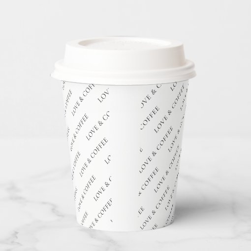 Simple Black & White Minimal Custom Text Pattern Paper Cups | Zazzle