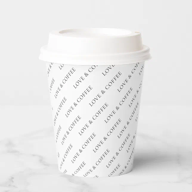 Simple Black & White Minimal Custom Text Pattern Paper Cups | Zazzle