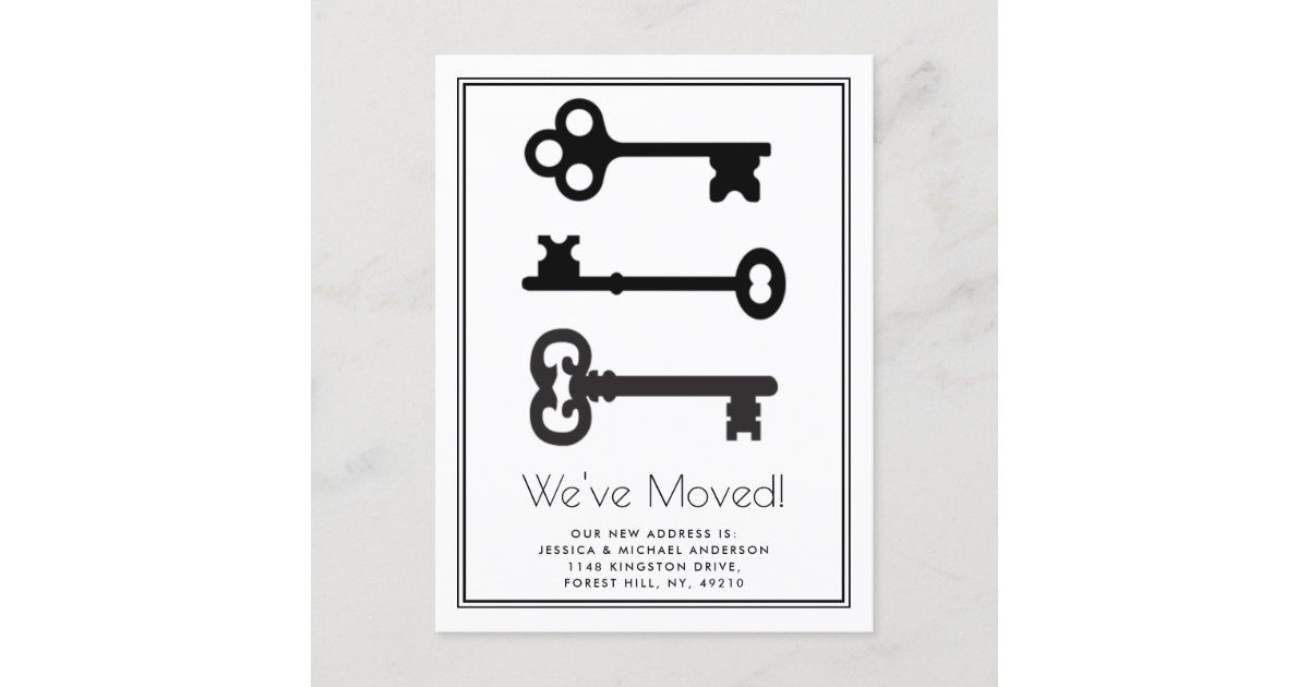 Simple Black White Minimal Key Moving Announcement | Zazzle