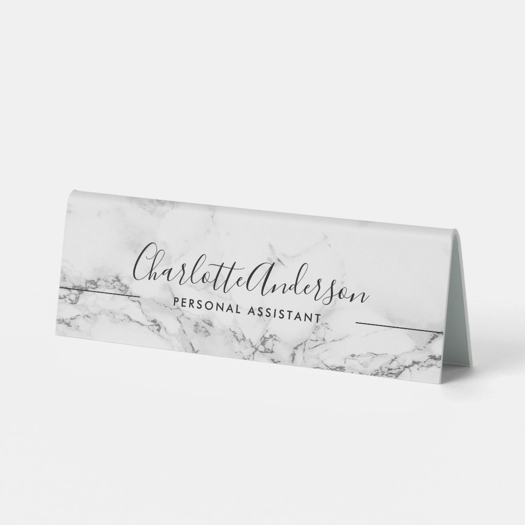 Simple black white modern chic marble professional table tent sign | Zazzle