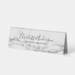Simple black white modern chic marble professional table tent sign | Zazzle