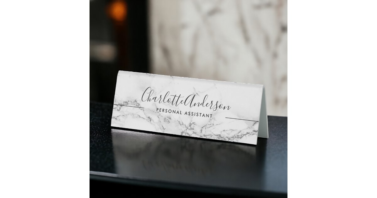 Simple black white modern chic marble professional table tent sign | Zazzle