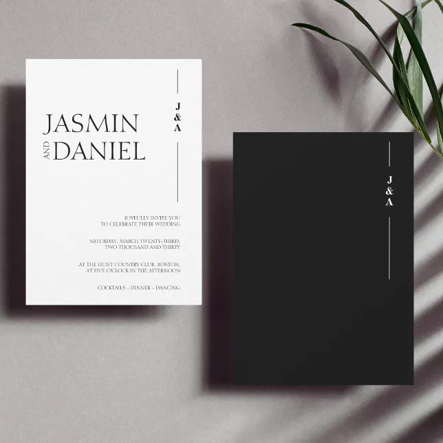 Simple Black White Monogram Initials Wedding Invitation | Zazzle