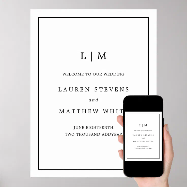 Simple Black White Monogram Welcome Wedding Poster | Zazzle