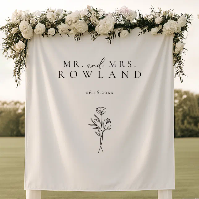 Simple Black & White Newlywed Last Name Wedding Tapestry | Zazzle