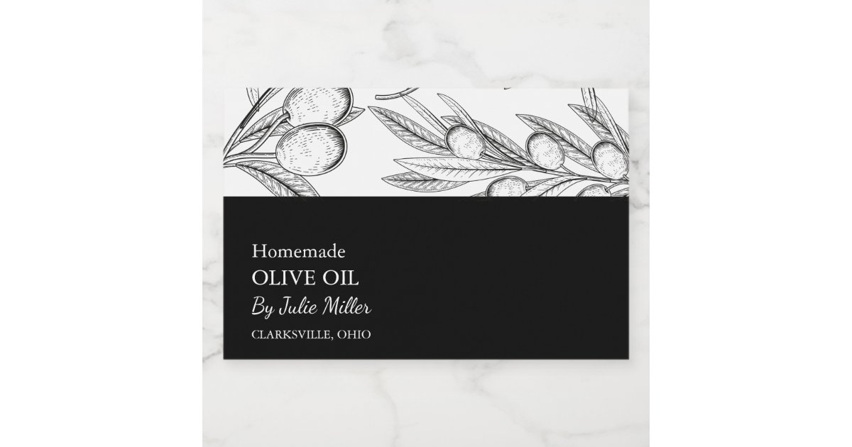Simple Black & White Olive Oil Label | Zazzle