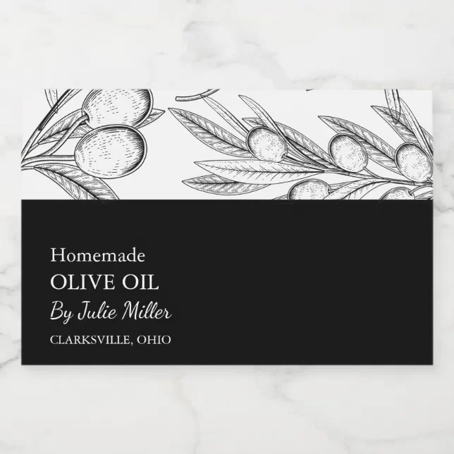 Simple Black & White Olive Oil Label | Zazzle