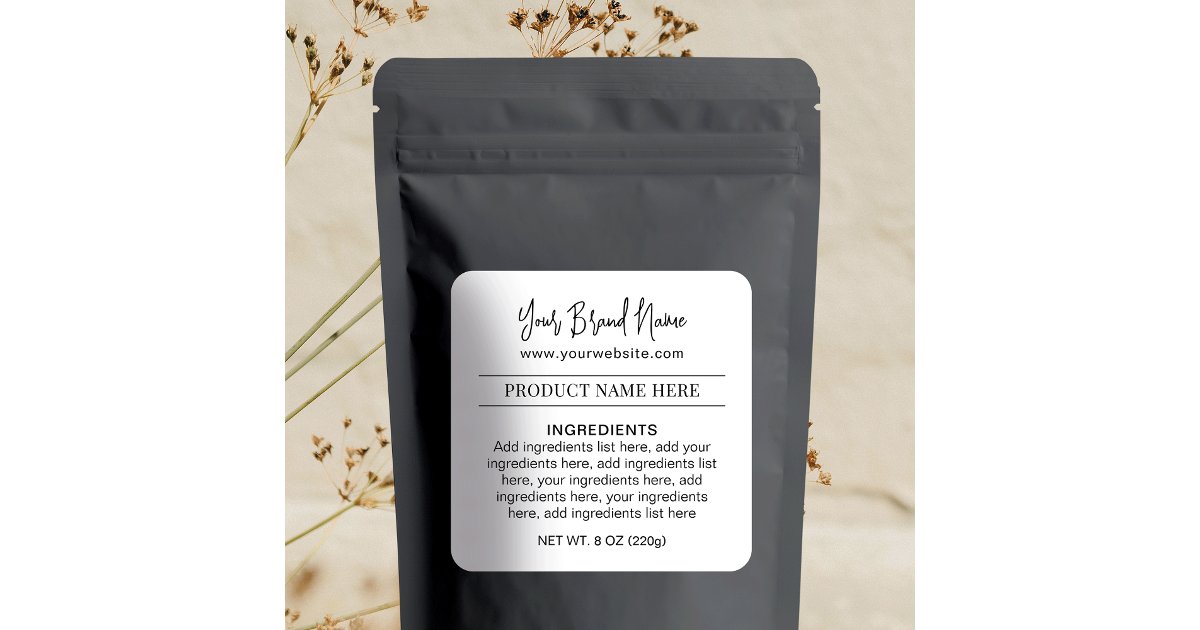 Simple Black & White Packaging Product Ingredients Square Sticker | Zazzle