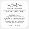 Simple Black & White Packaging Product Ingredients Square Sticker | Zazzle