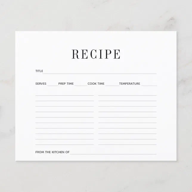 Simple Black & White Recipe Card | Zazzle